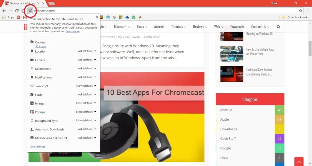 How to Check Permissions and Cookies Stored by Websites - Technastic